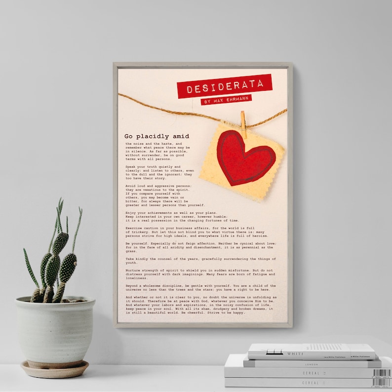 Max Ehrmann Poem Desiderata Heart on String Poster - Etsy UK