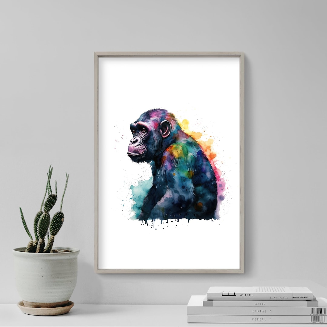 Watercolour Animal Bonobo - Art Print Poster Painting - Museum Quality ...