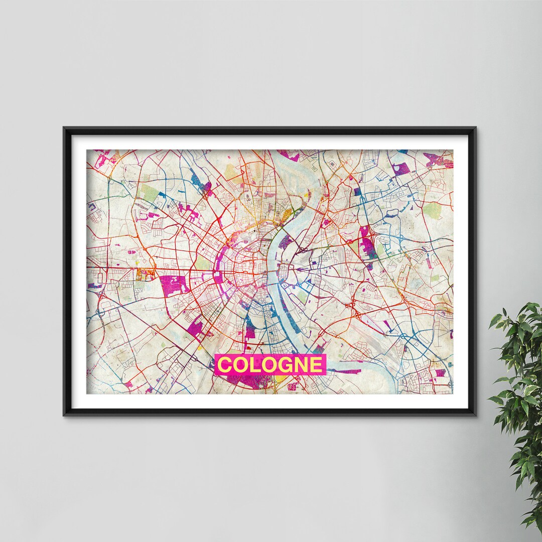 Cologne Map - Original Art Print - City Street Map of Cologne, Germany ...
