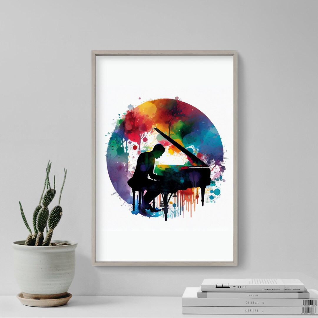 Piano Player Watercolour - Art Print Poster - Colourful Paint Splashes ...