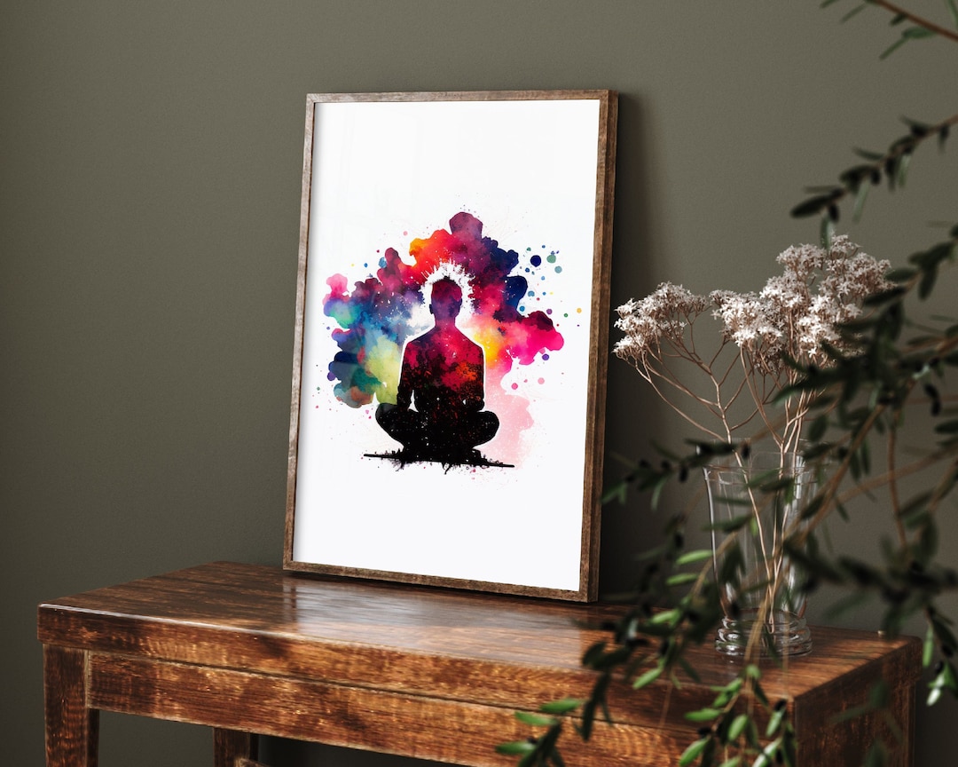 Man Meditating Watercolour - Art Print Poster - Colourful Paint ...