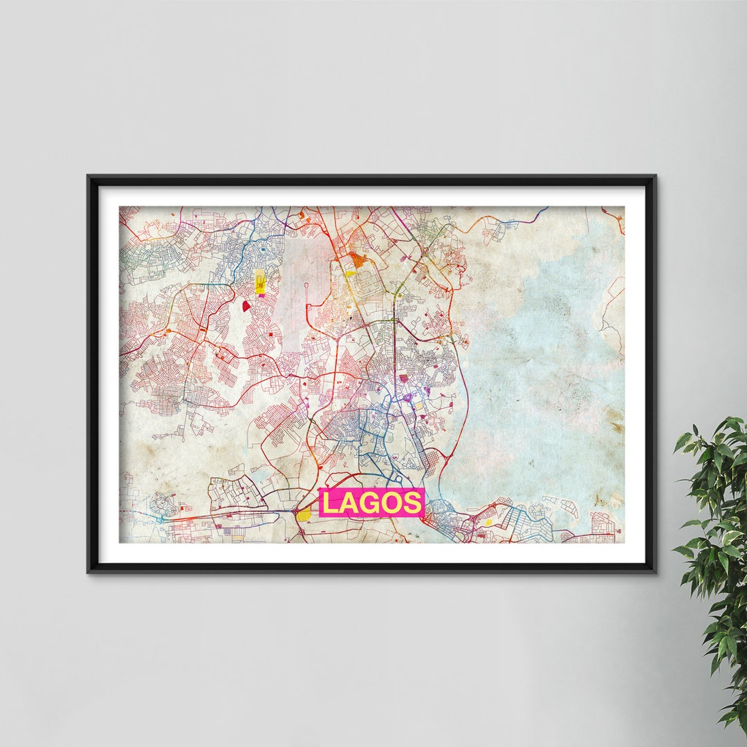 Lagos Map - Original Art Print - City Street Map of Lagos, Nigeria ...