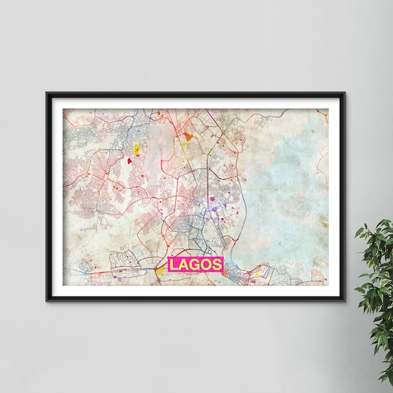Lagos Map Original Art Print City Street Map of Lagos | Etsy