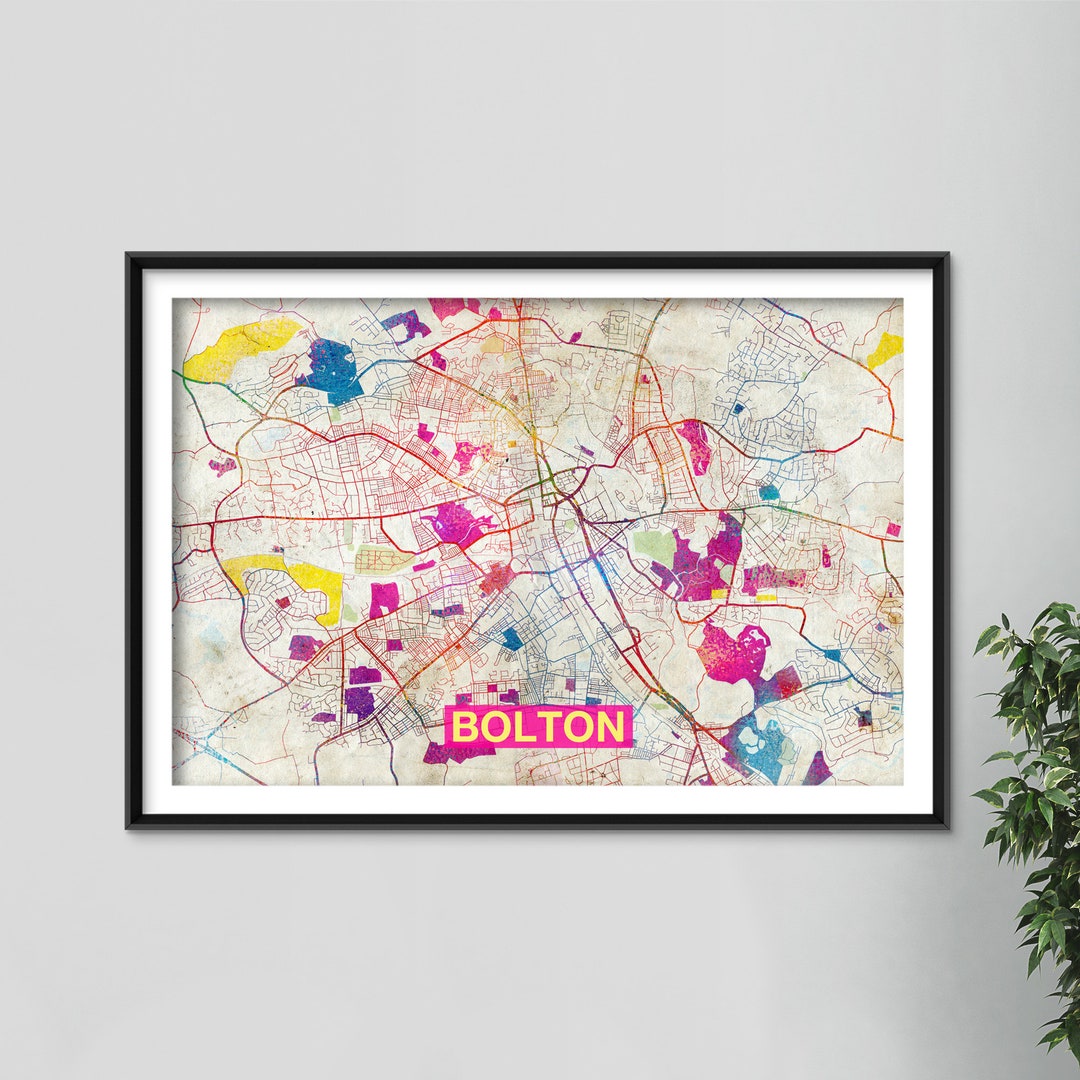 Bolton Map - Original Art Print - City Street Map of Bolton, England ...