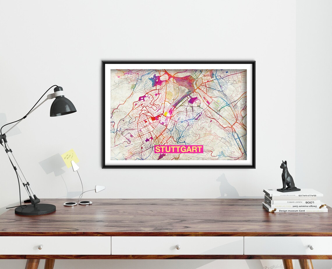 Stuttgart Map - Original Art Print (rainbow) - City Street Map of ...