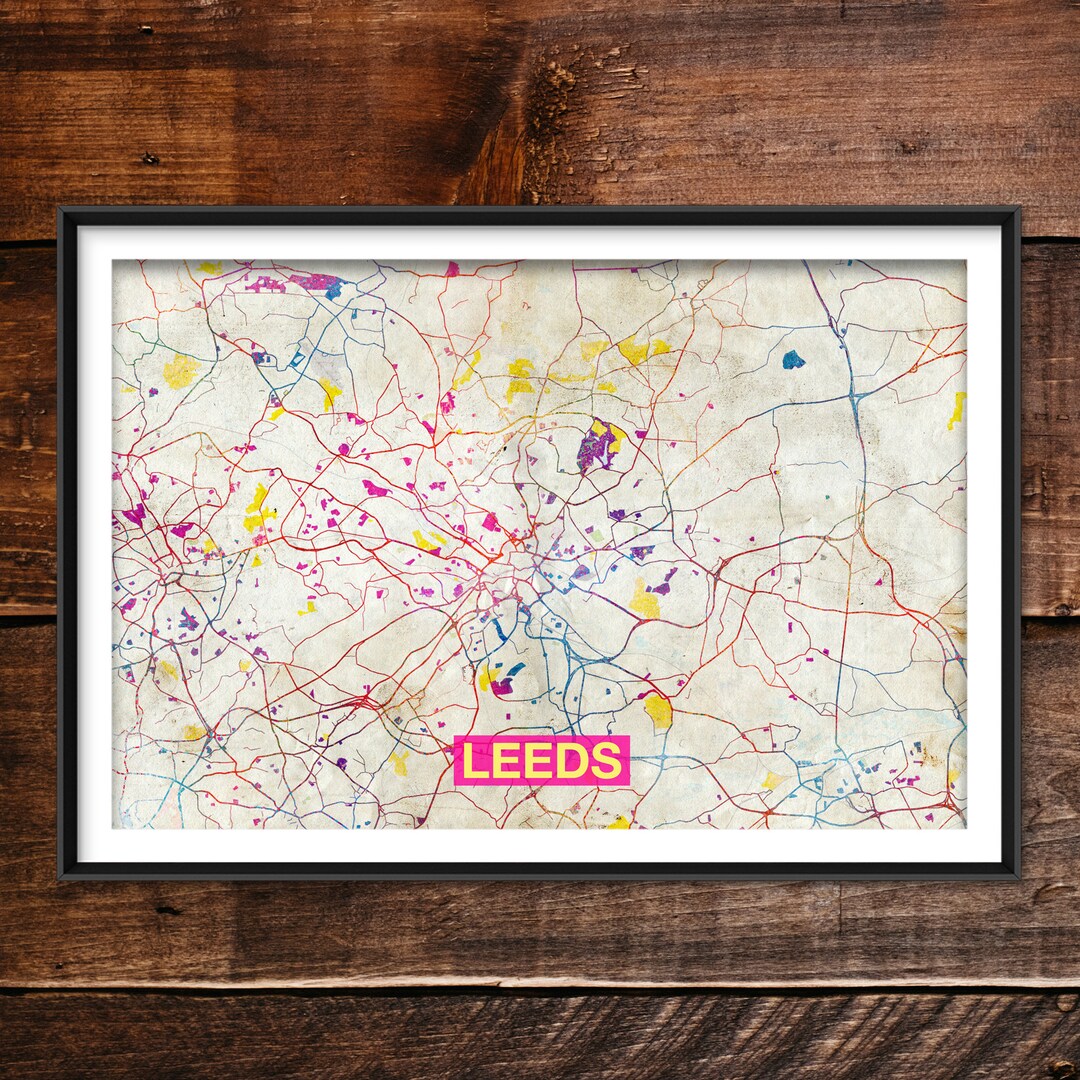 Leeds Map - Original Art Print (rainbow) - City Street Map of Leeds ...
