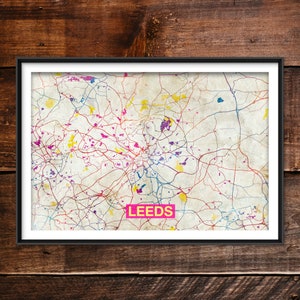 Leeds Map - Original Art Print (rainbow) - City Street Map of Leeds ...
