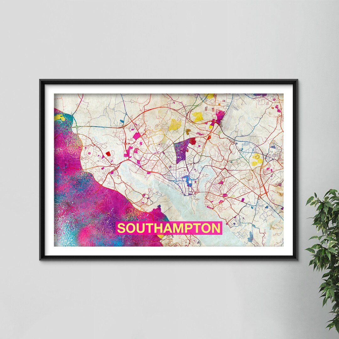 Southampton Map (rainbow) - Original Art Print - City Street Map of ...