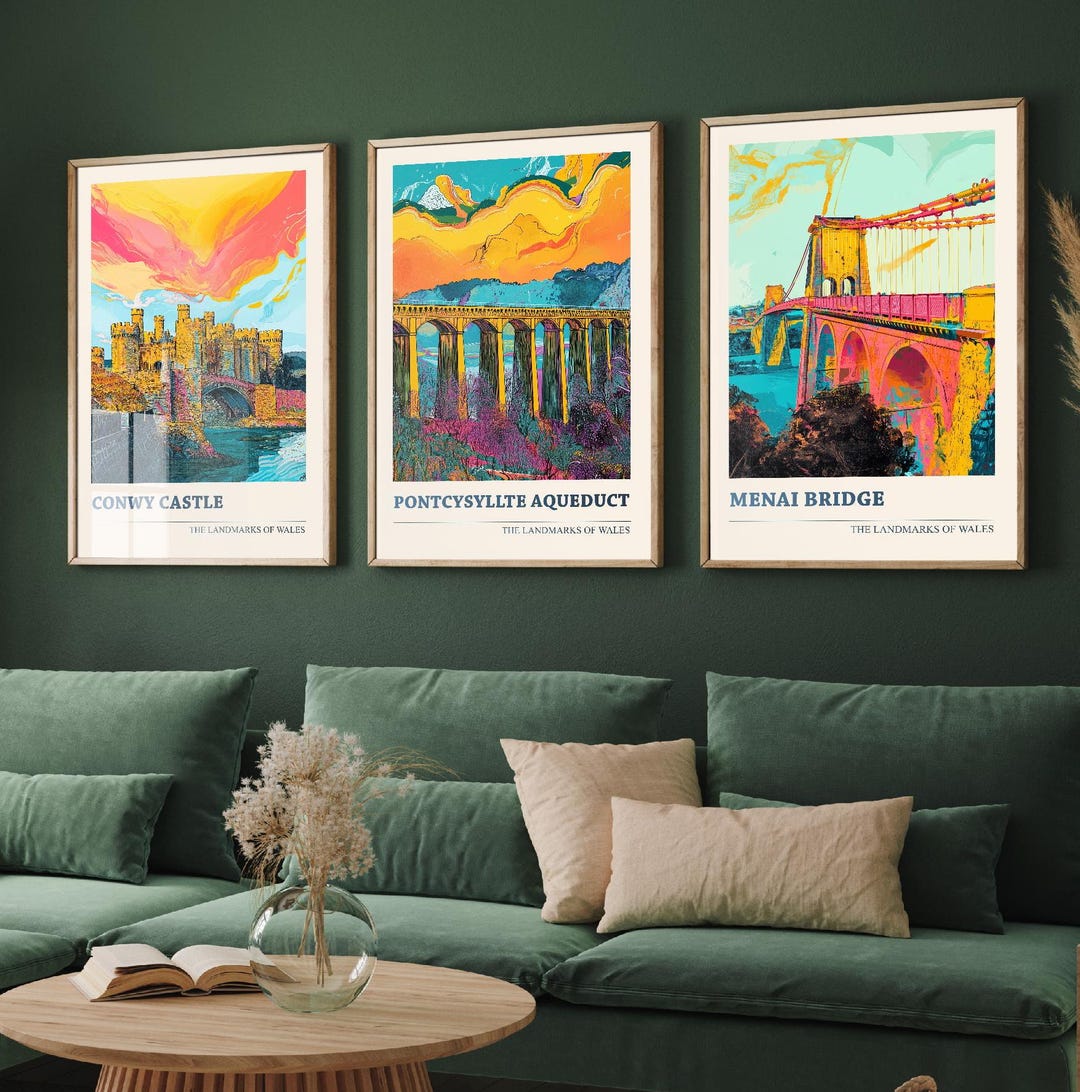 Landmarks of Wales Set of Three Art Prints - Conwy Castle, Pontcysyllte ...