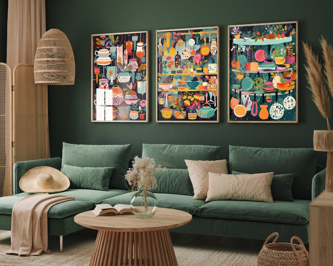 Pots and Pans - Set of Three Art Prints - Kitchen Wall Art - Restaurant ...