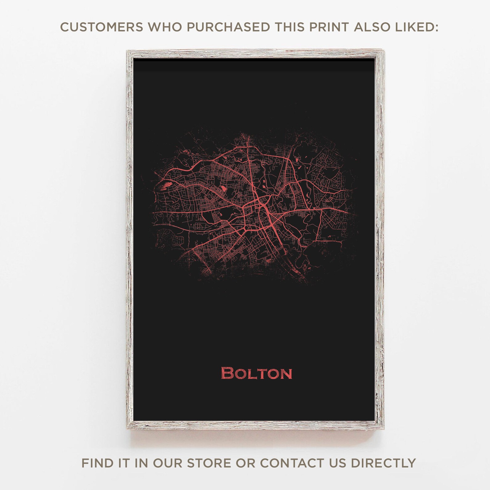 Bolton Map Original Art Print City Street Map of Bolton | Etsy