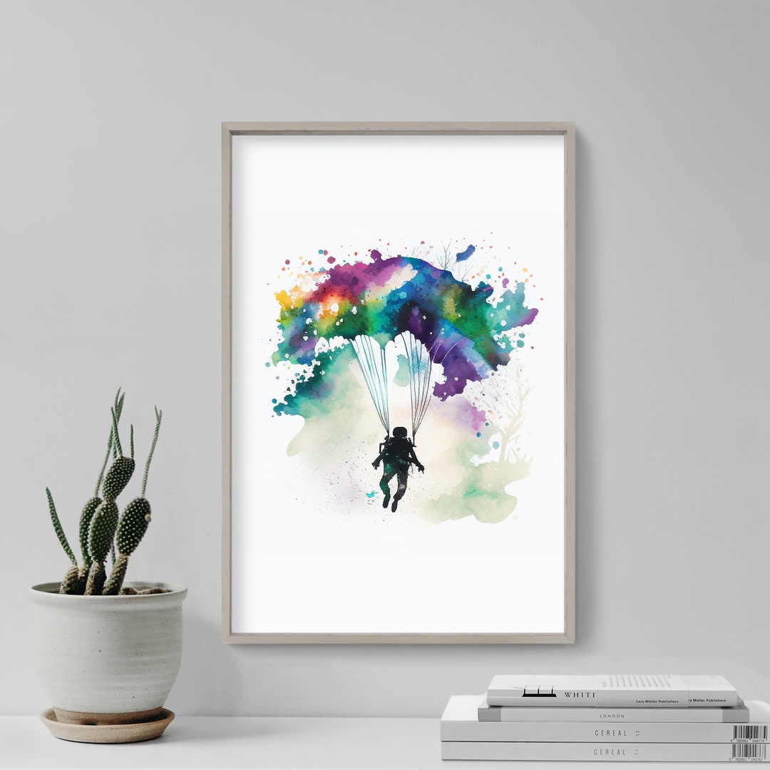 Skydiving Watercolour Art Print Poster - Colourful Paint Splashes ...
