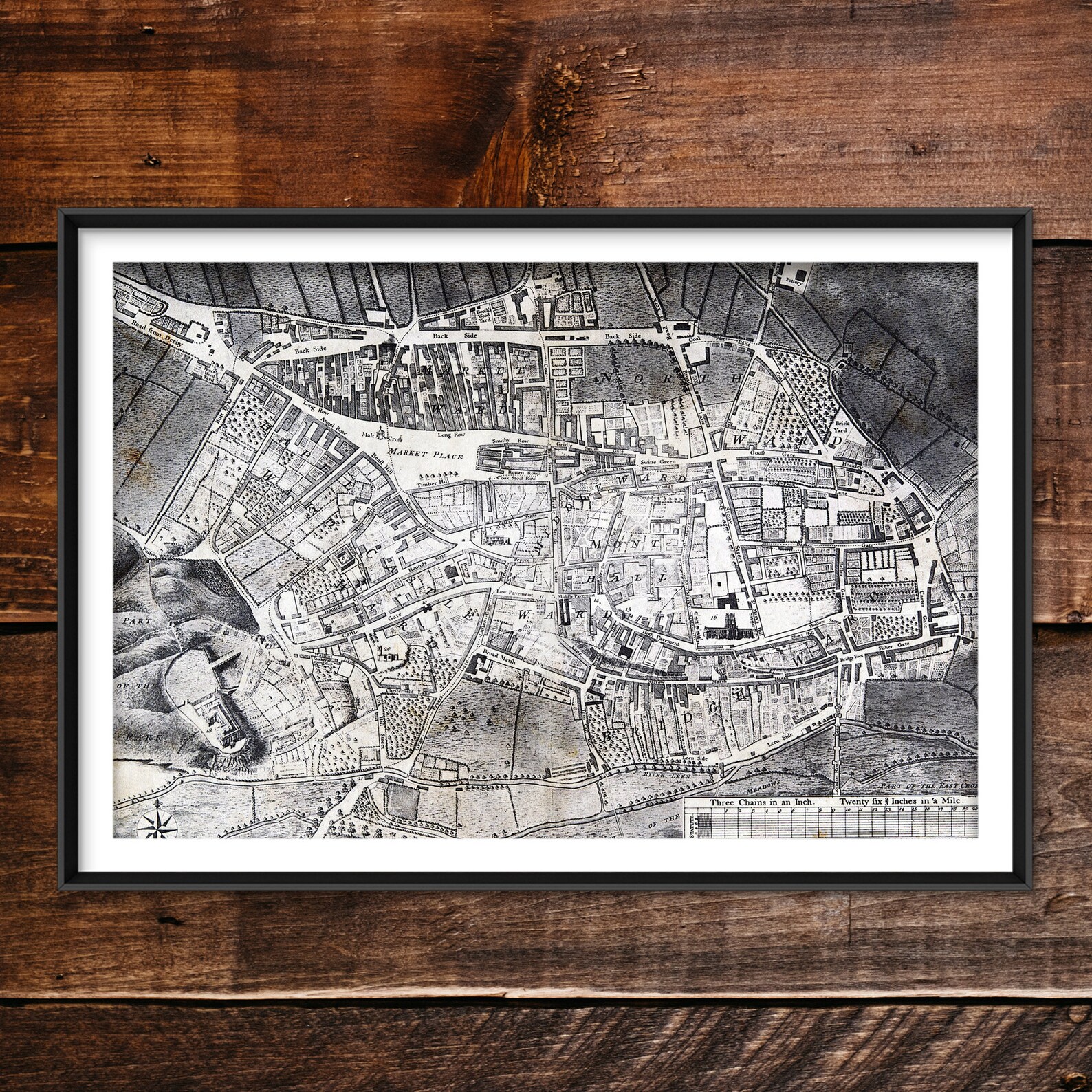 Historic Map of Nottingham (england) From 1744 (reproduction) Photo ...
