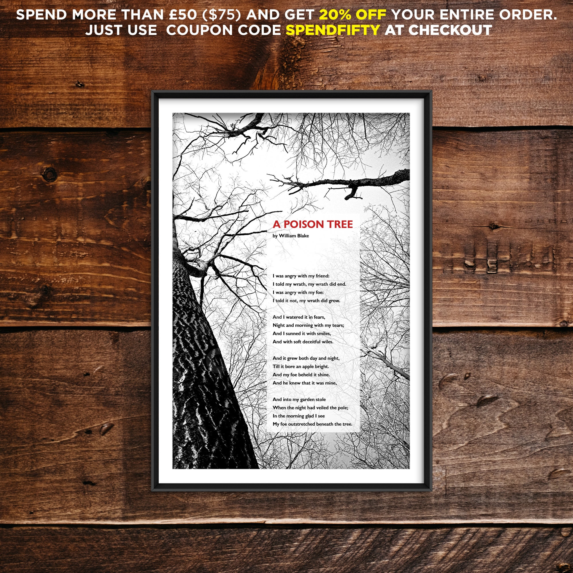 William Blake Poem - A Poison Tree (gothic) - Poster Original Art Print ...