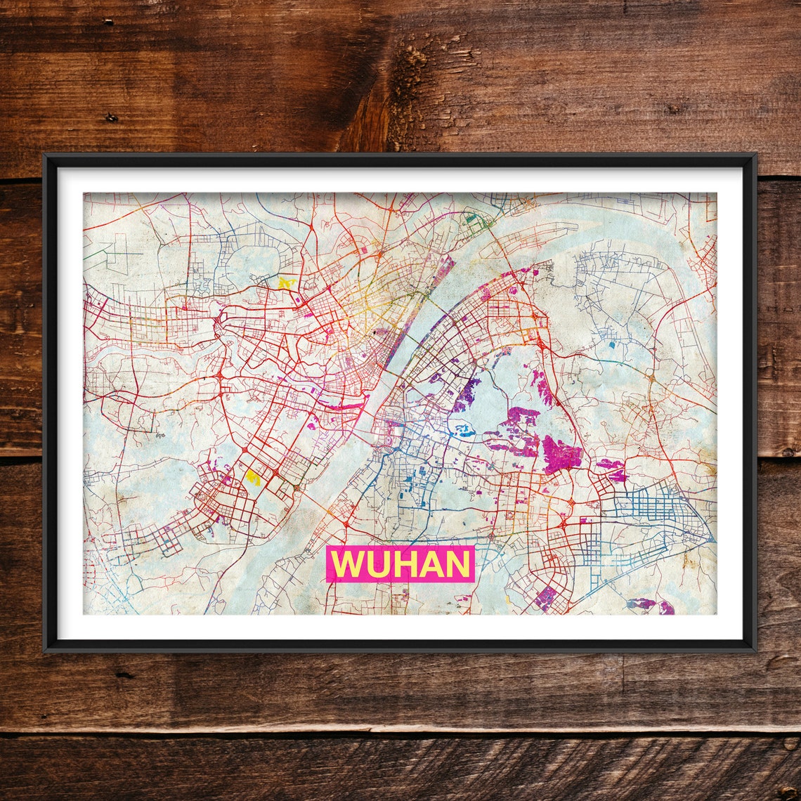 Wuhan Map Original Art Print City Street Map of Wuhan | Etsy