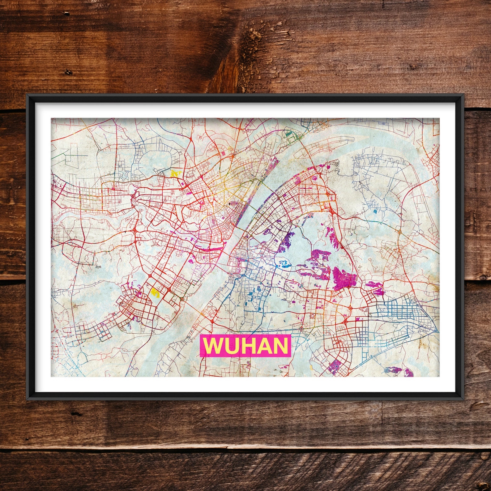 Wuhan Map Original Art Print City Street Map of Wuhan - Etsy