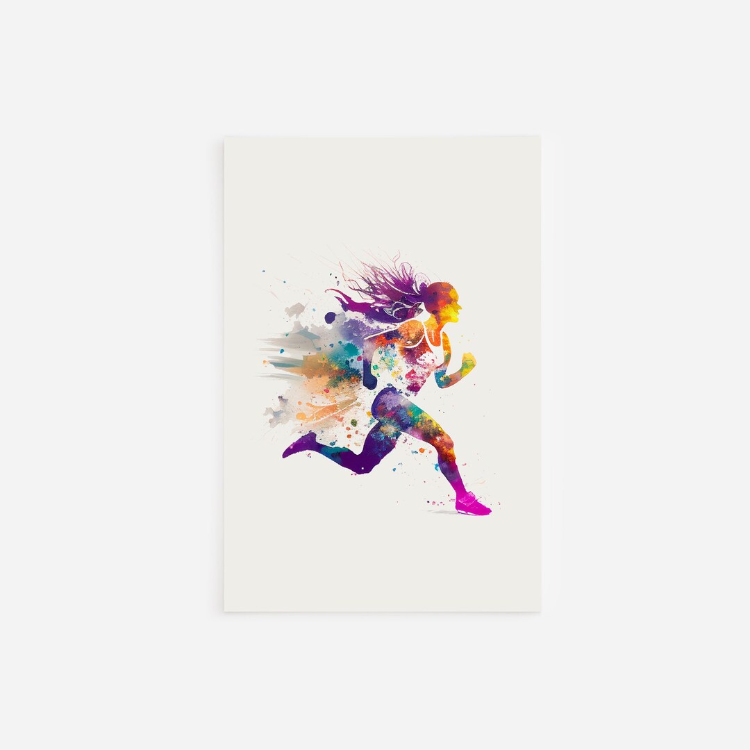 Watercolour Silhouettes - Woman Sprinting Running - Art Print Poster ...