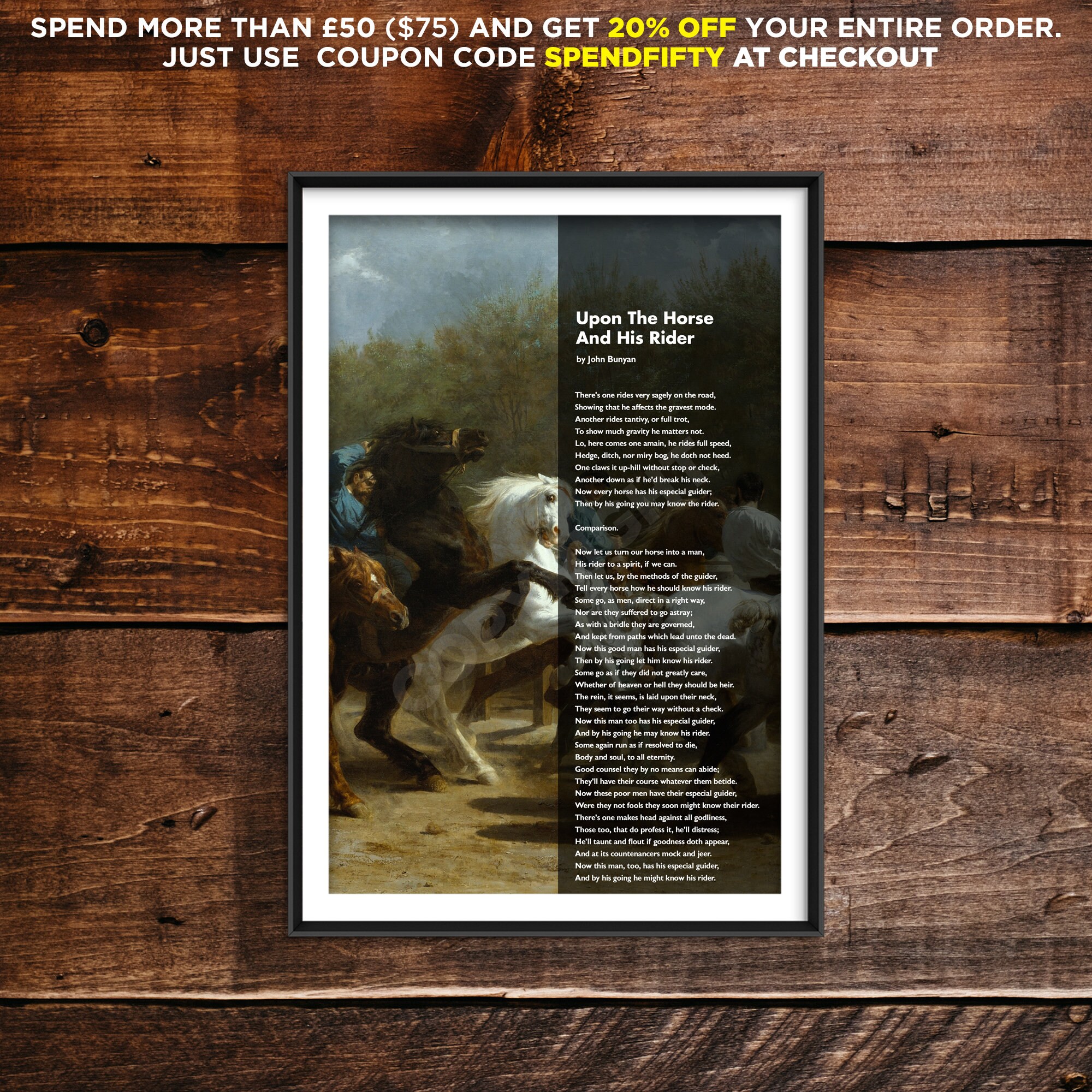 Upon the Horse and His Rider Poem by John Bunyan Art Print - Etsy UK