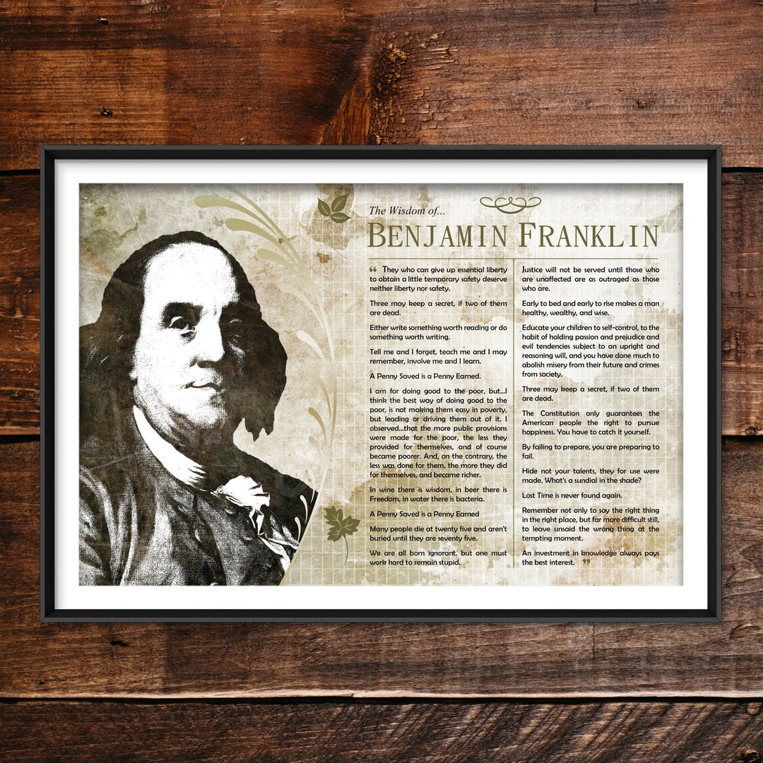 Benjamin Franklin Greatest Quotes - Original Art Print Featuring His ...