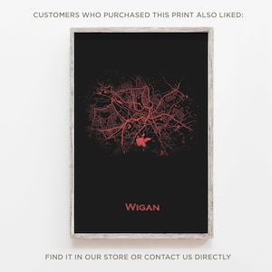 Wigan Map - Original Art Print - City Street Map of Wigan, England ...