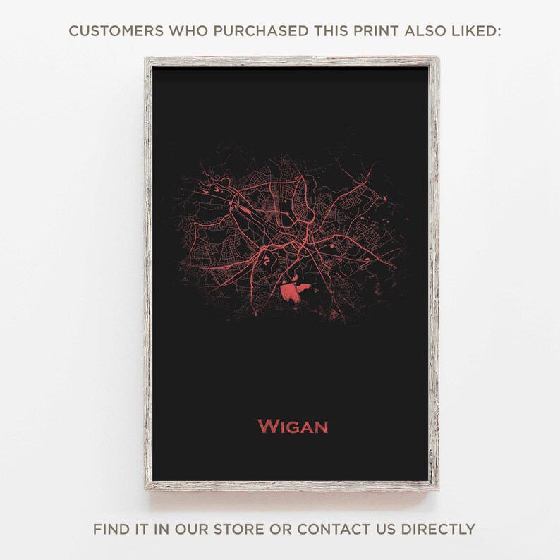 Wigan Map Original Art Print City Street Map of Wigan - Etsy