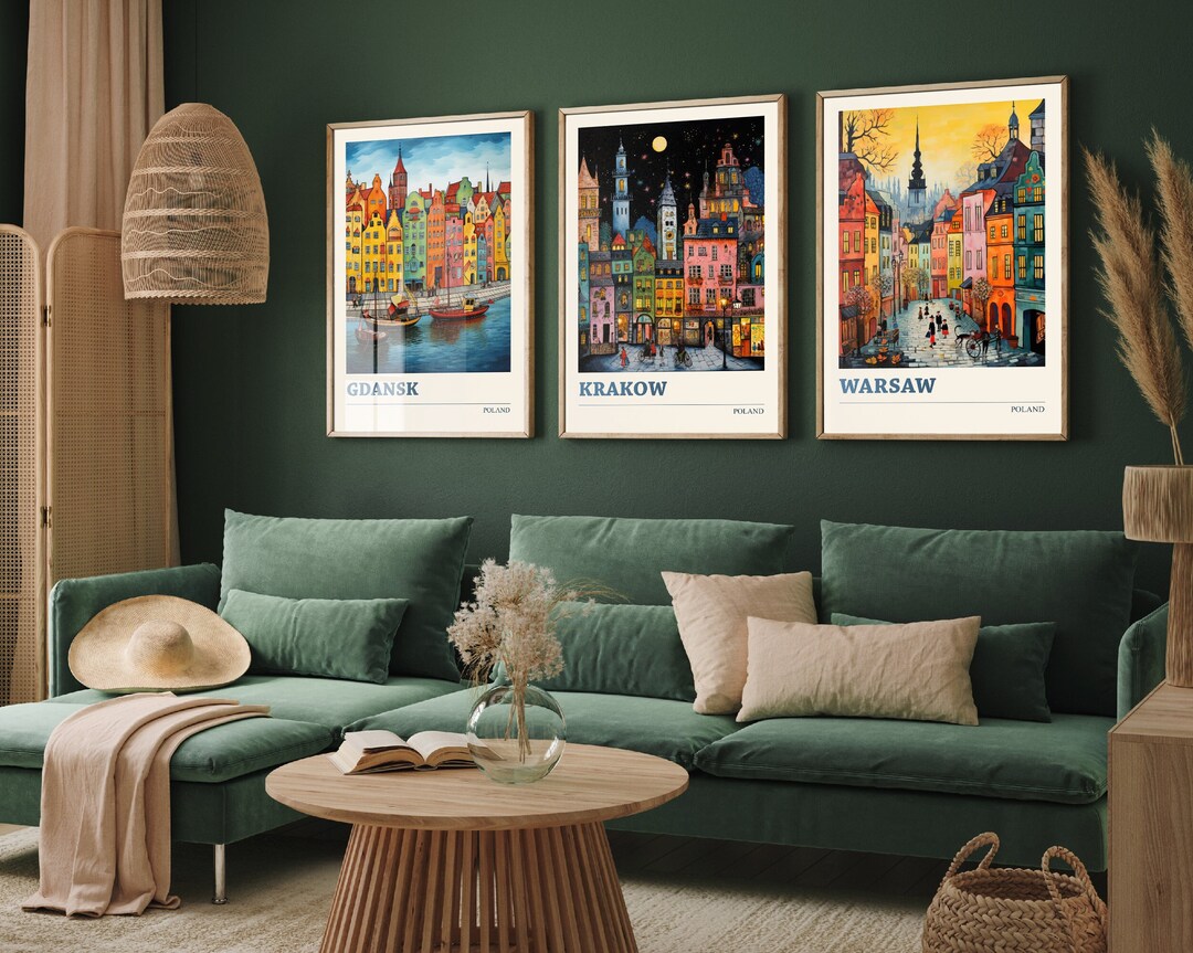 Set of Three Poland Travel Posters - Gdansk, Krakow, Warsaw - 3 Modern ...
