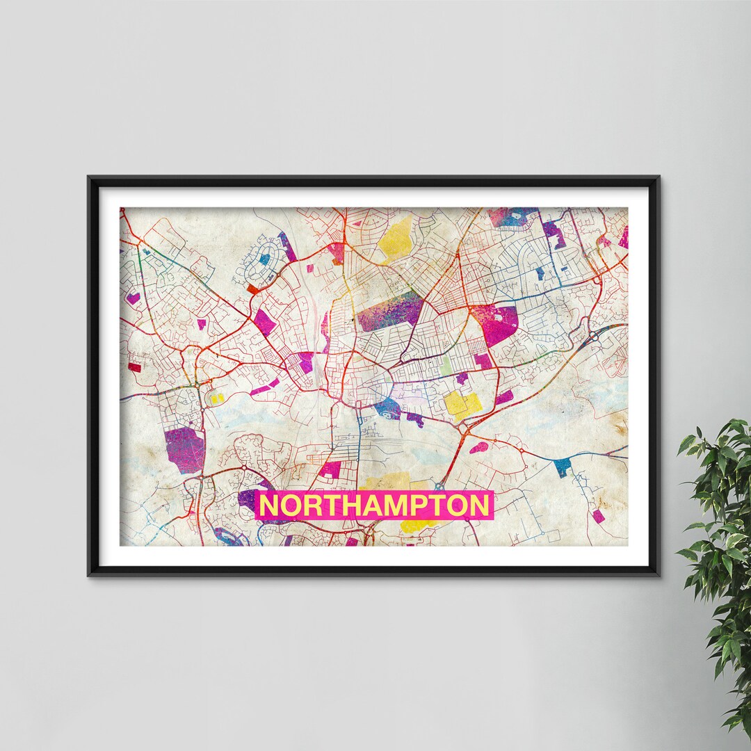 Northampton Map - Original Art Print - City Street Map of Northampton ...