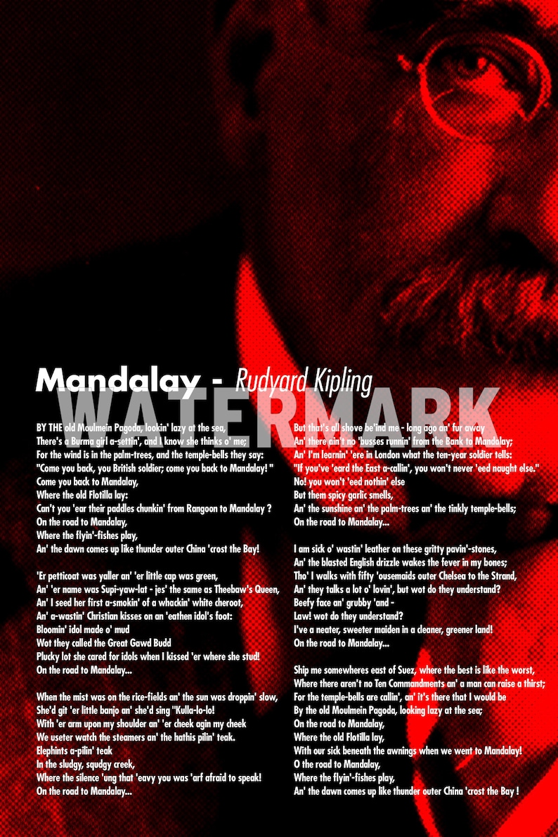 Rudyard Kipling Poem Mandalay Poster Original Art Print - Etsy UK