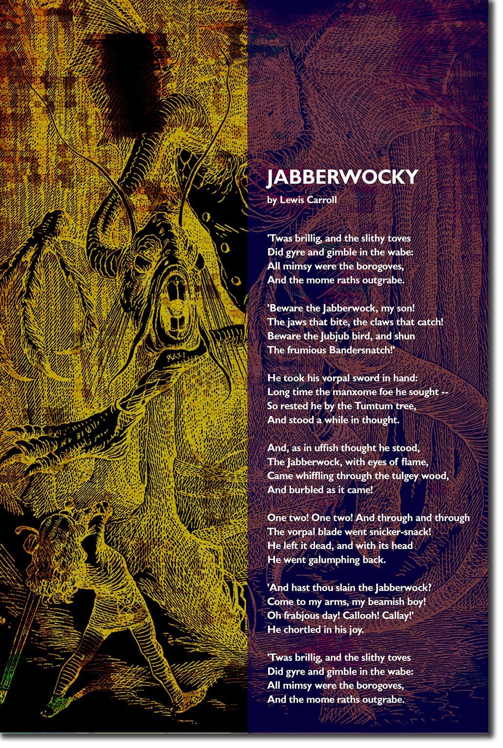 The Jabberwocky Poem by Lewis Carroll Art Print Poster - Etsy UK