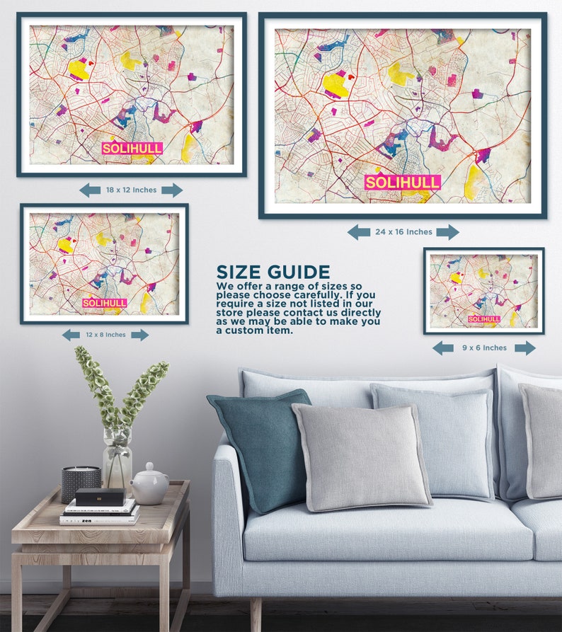 Solihull Map Original Art Print City Street Map of - Etsy UK