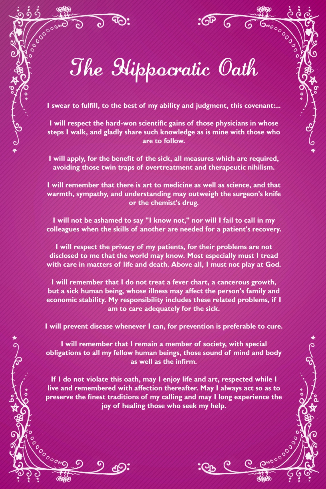 The Hippocratic Oath Doctor's Promise and Commitment | Etsy