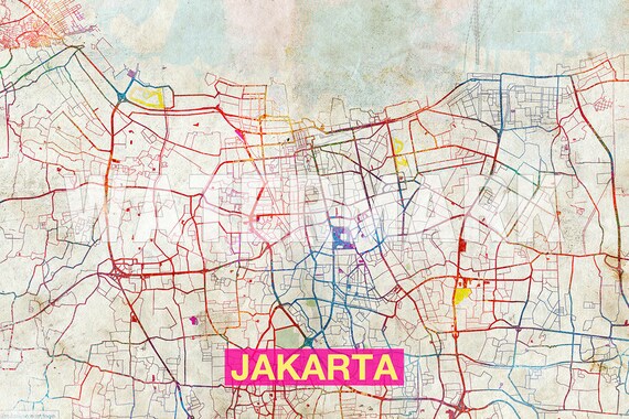 Jakarta Map Original Art Print City Street Map of Jakarta | Etsy