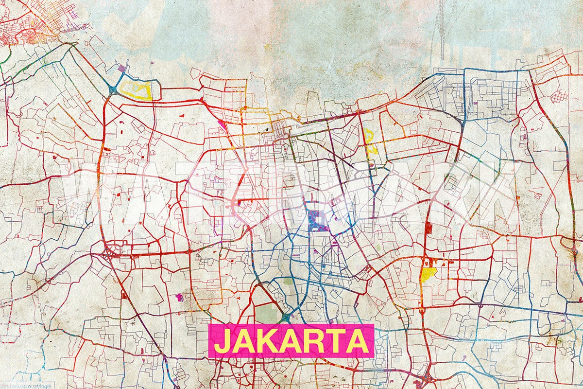 Jakarta Map Original Art Print City Street Map of Jakarta | Etsy