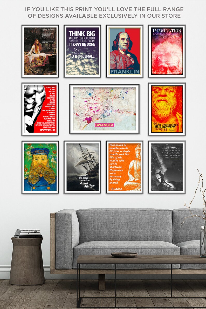 Swansea Map - Original Art Print - City Street Map of Swansea, Wales ...