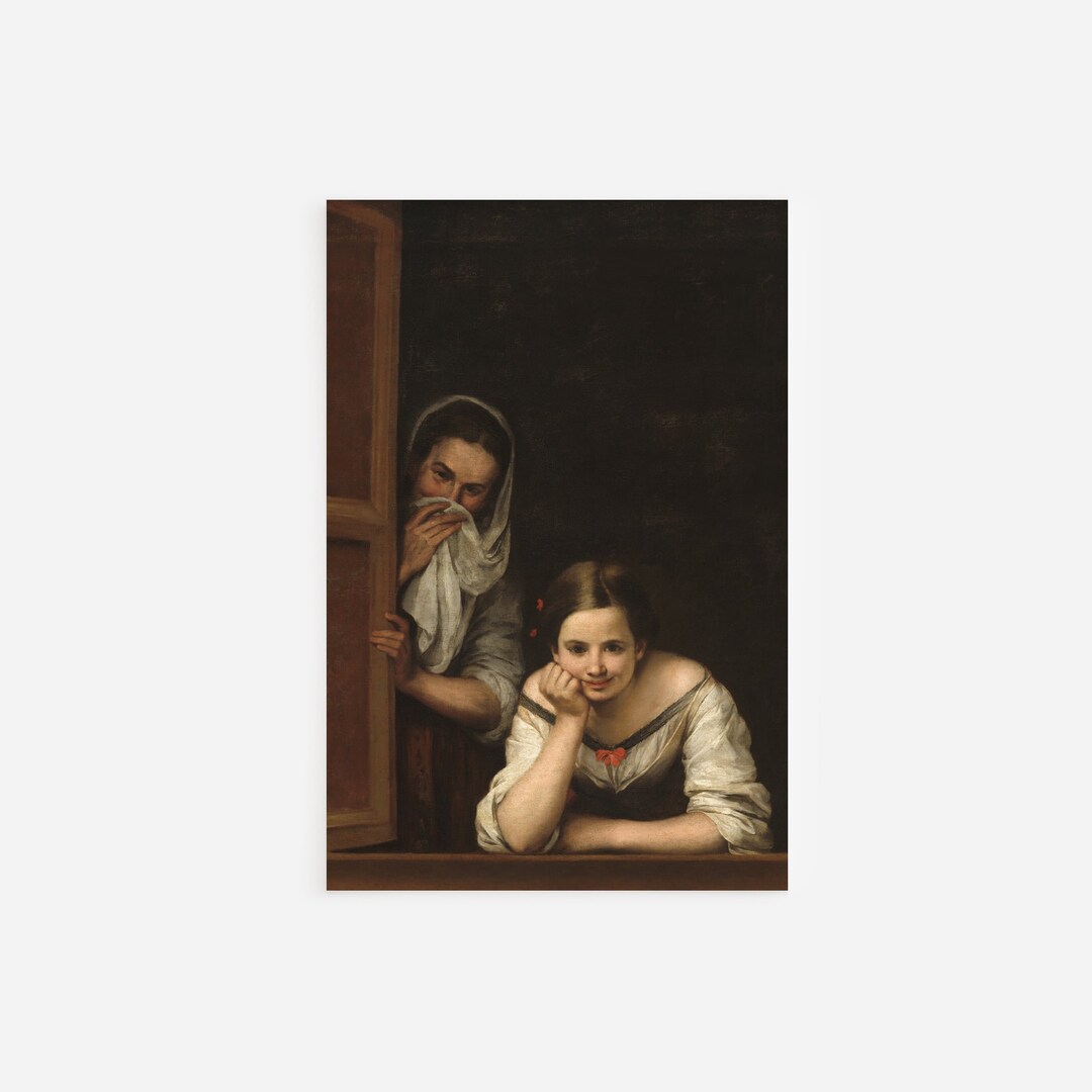 Bartolome Esteban Murillo - Two Women at A Window (1665) - Art Print ...