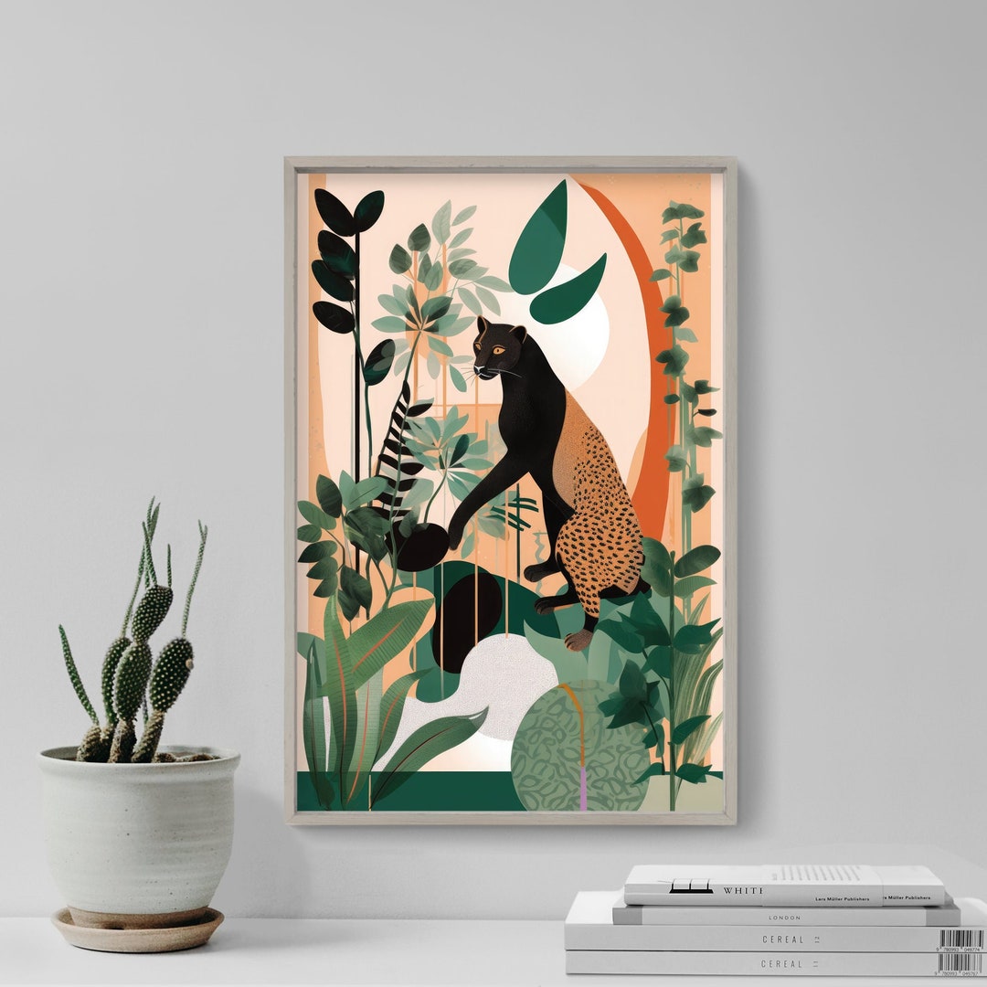 Plants and Ivy Surround A Puma - Art Print Poster Painting - Giclee ...