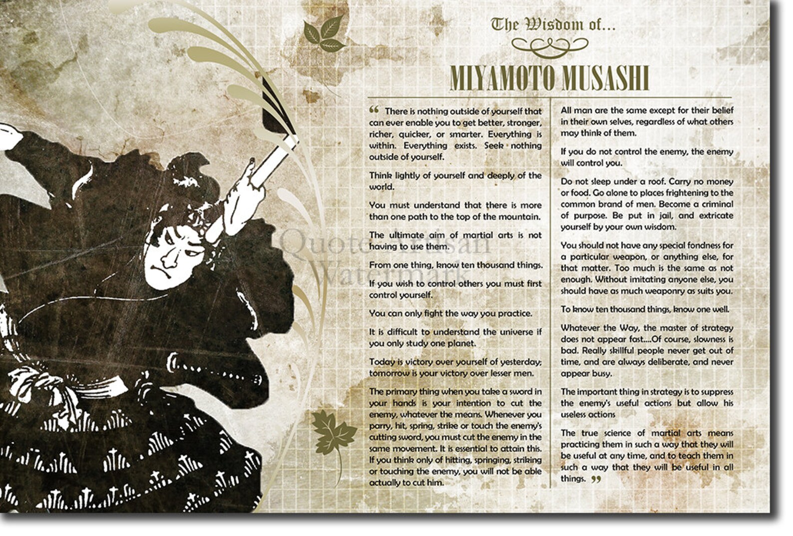 The Wisdom of Miyamoto Musashi - Original Art Print Featuring His ...