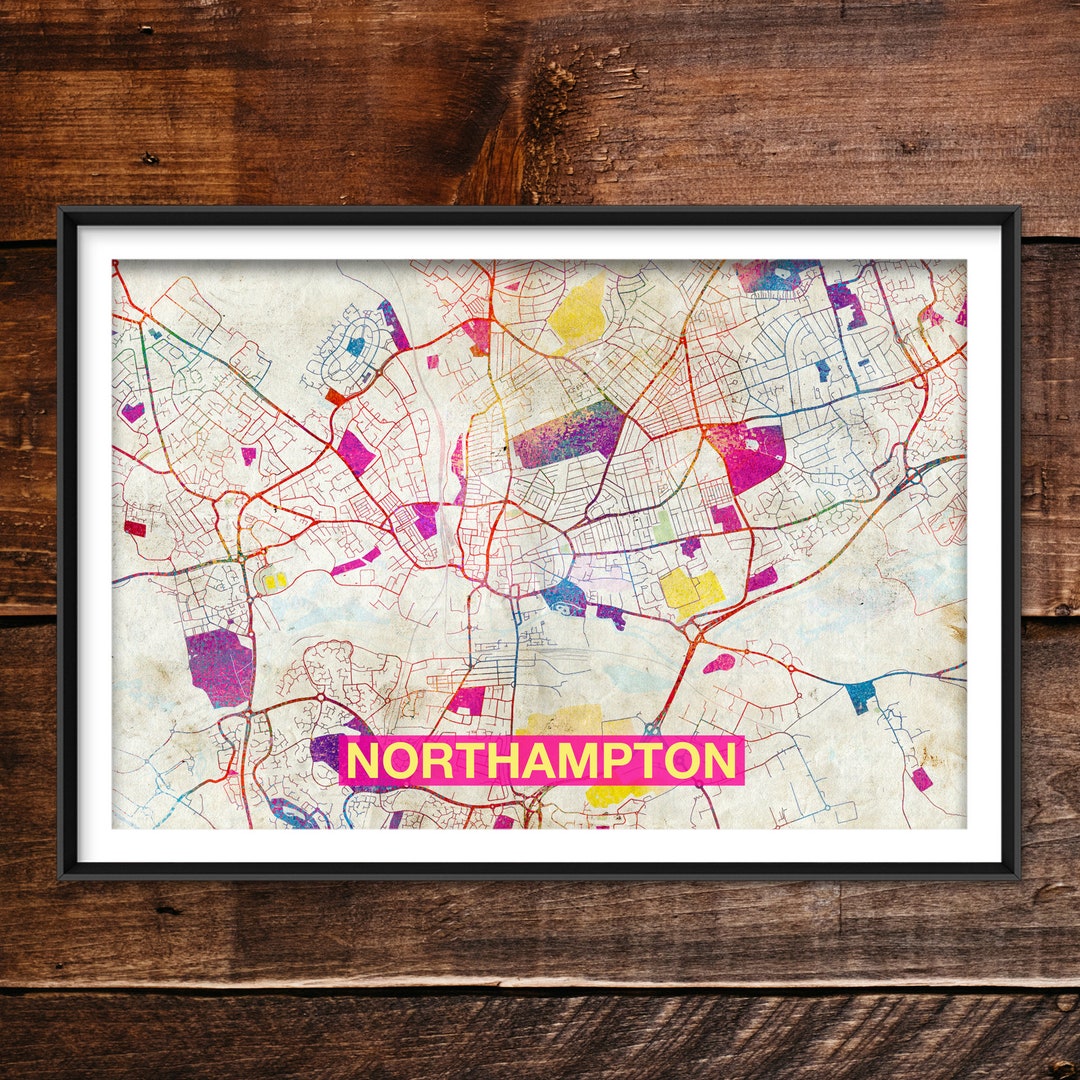Northampton Map - Original Art Print (rainbow) - City Street Map of ...