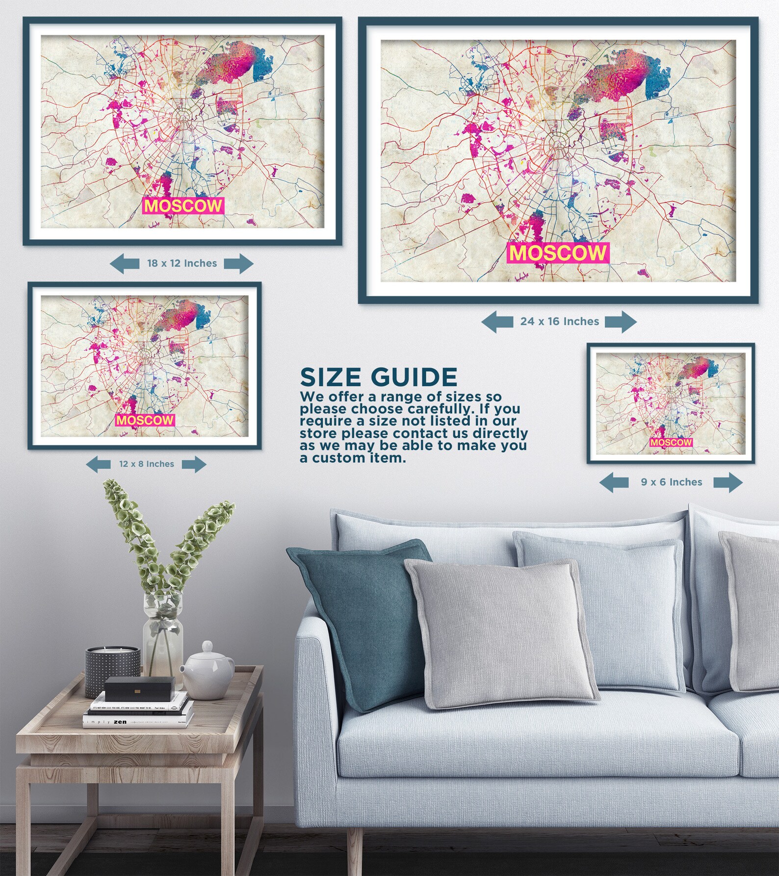 Moscow Map - Original Art Print - City Street Map of Moscow, Russia ...