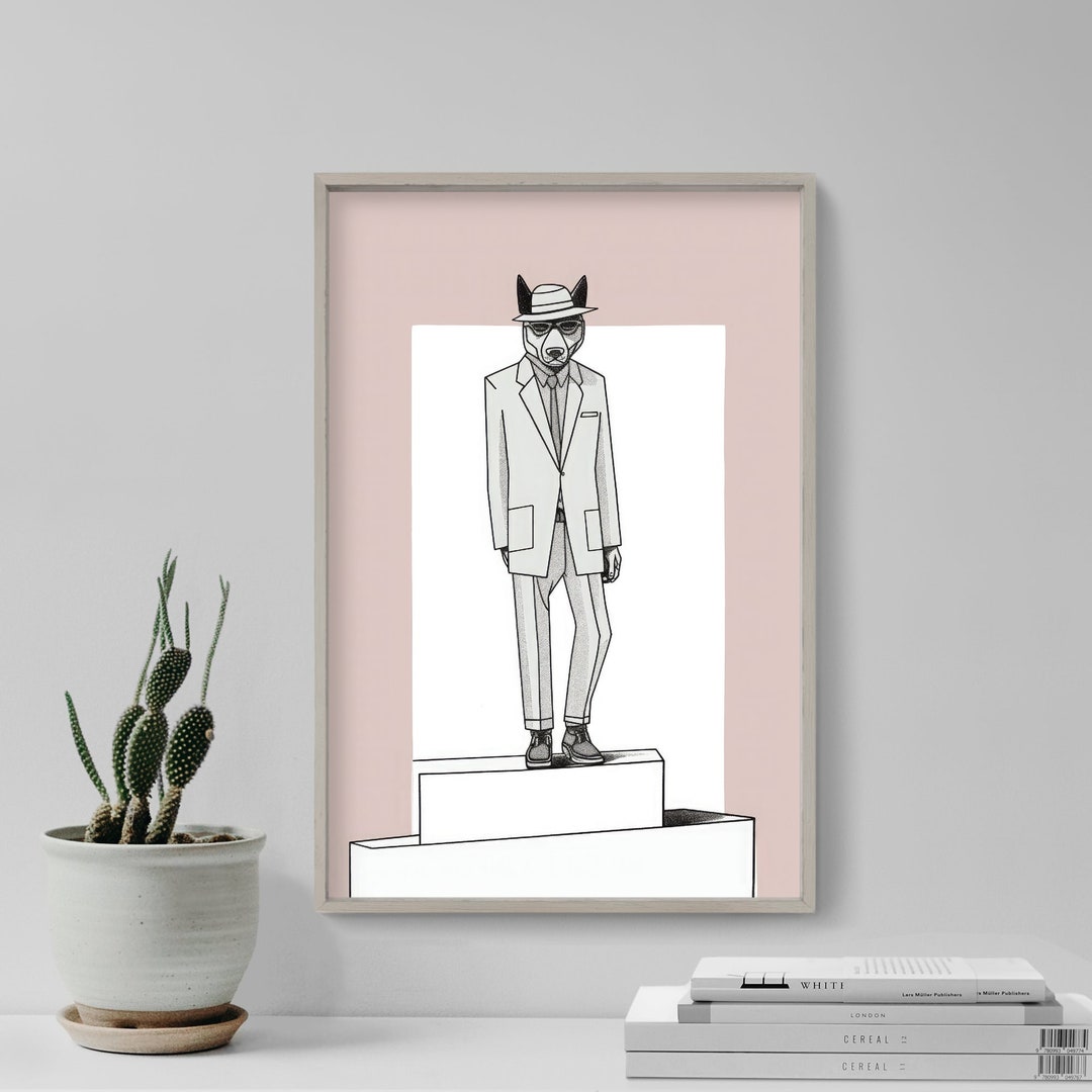 Podium Wolf Line Drawing 2 - Art Print Poster Painting - Giclee Home ...