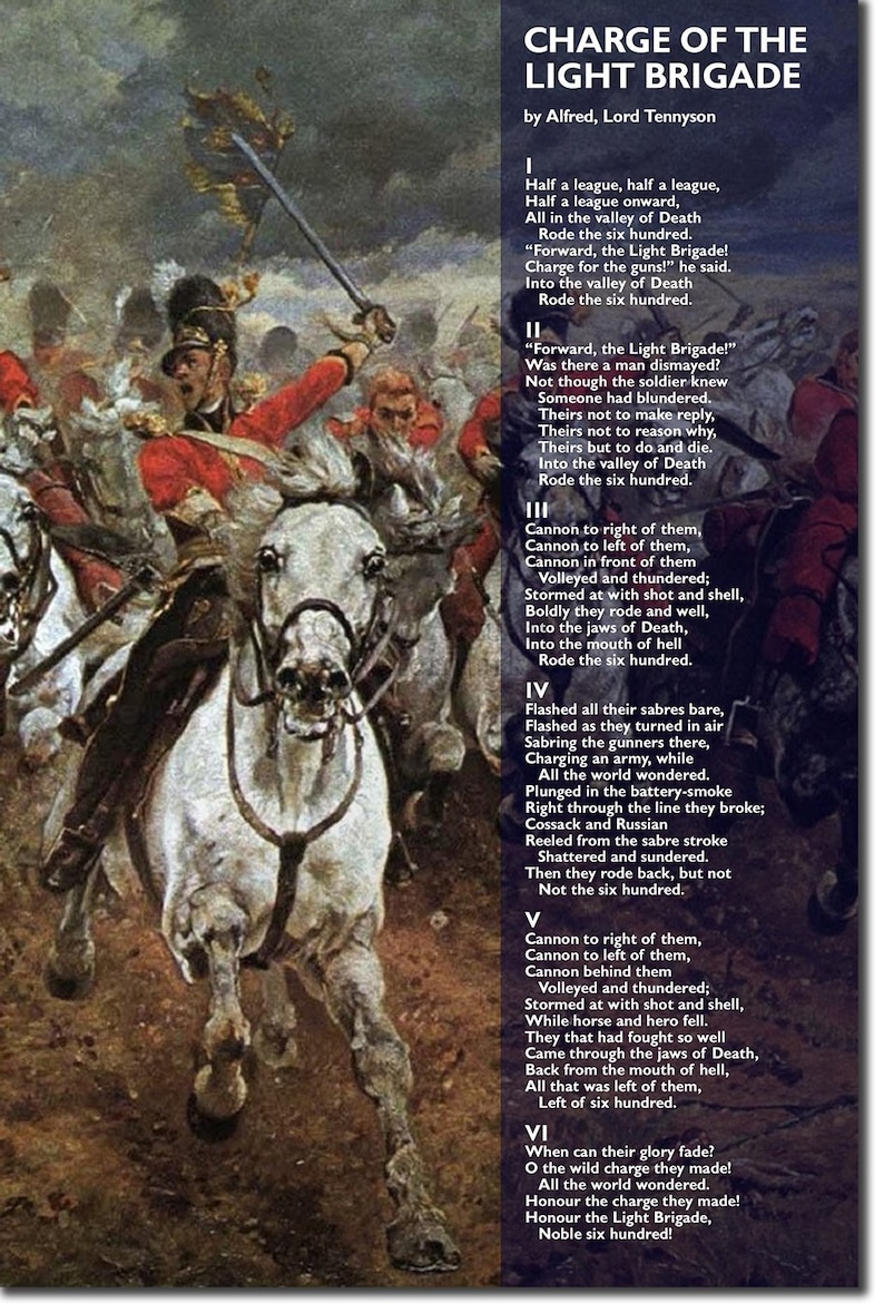 Charge of the Light Brigade Poem by Lord Alfred Tennyson - Etsy Finland