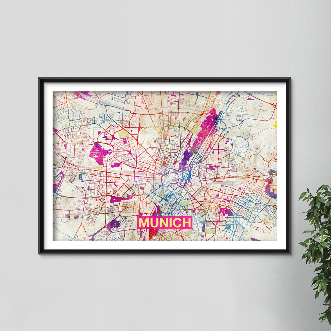 Munich Map Original Art Print City Street Map of Munich | Etsy