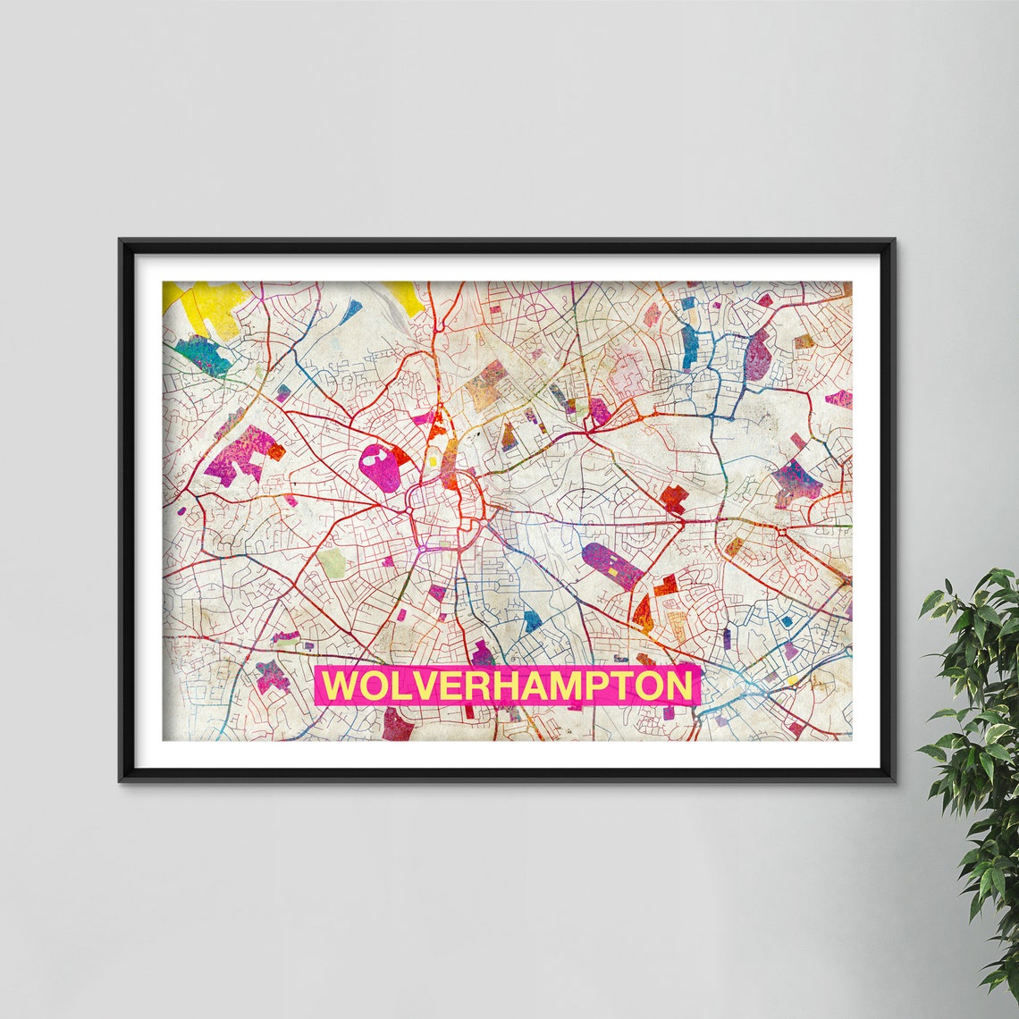 Wolverhampton Map Original Art Print City Street Map of | Etsy