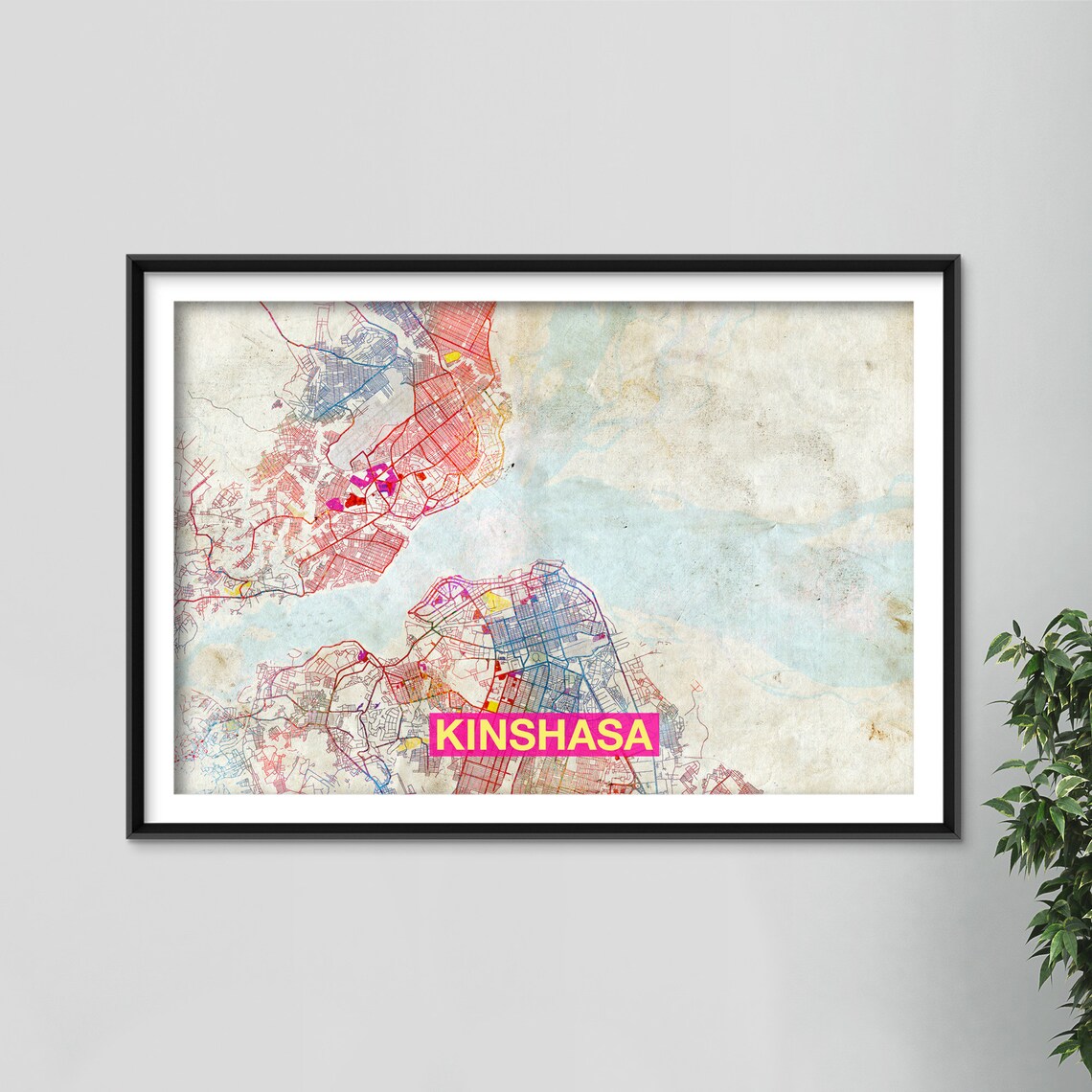 Kinshasa Map Original Art Print City Street Map of - Etsy