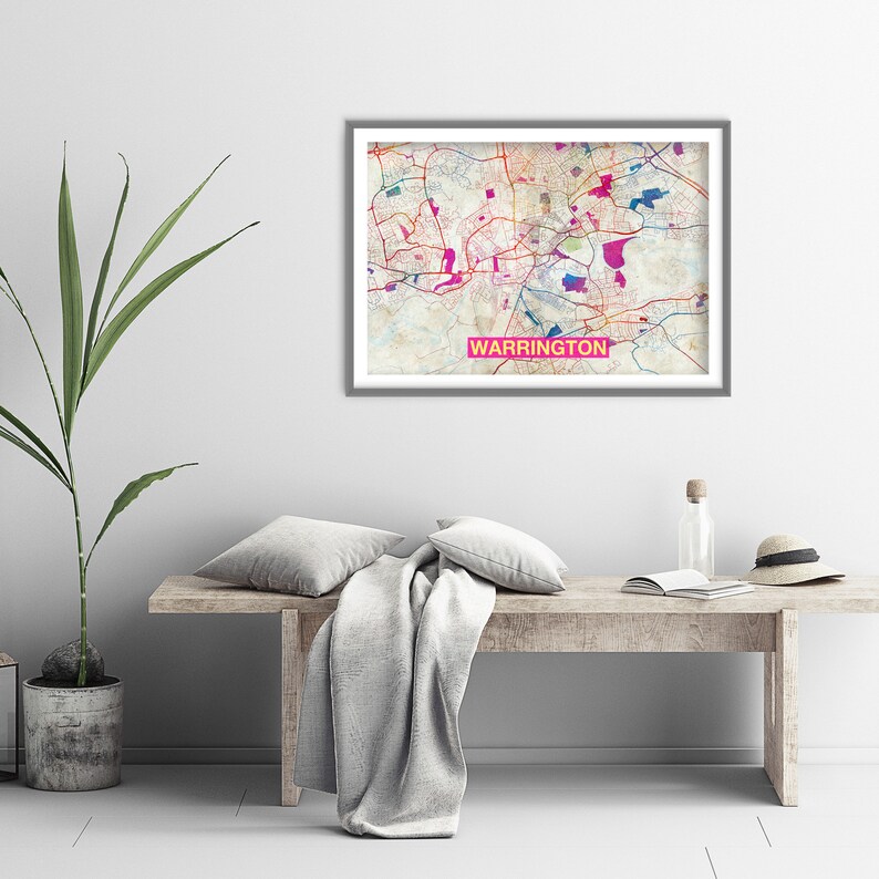 Warrington Map - Original Art Print (rainbow) - City Street Map of ...