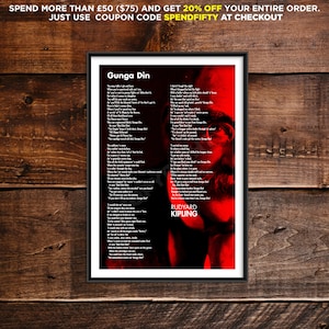 Rudyard Kipling Poem - Gunga Din - Poster Original Art Print Photo Gift ...