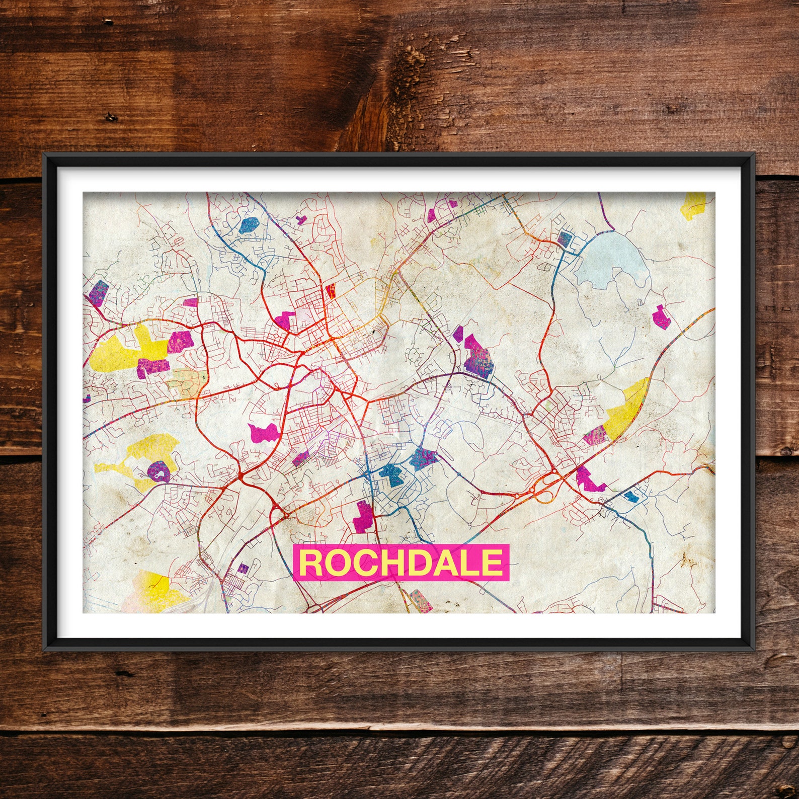 Rochdale Map Original Art Print rainbow City Street Map - Etsy UK