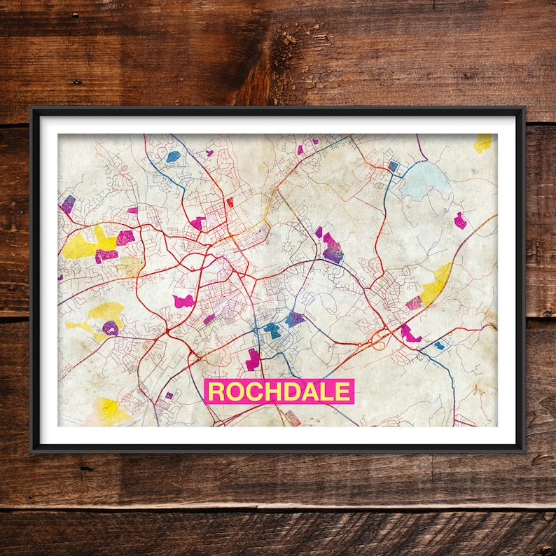 Rochdale Map Original Art Print rainbow City Street Map - Etsy UK