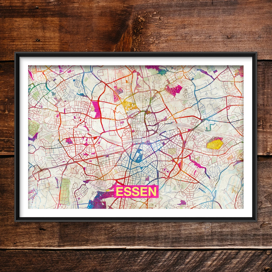 Essen Map - Original Art Print (rainbow) - City Street Map of Essen ...
