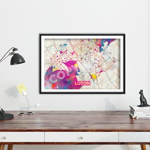 Luton Map - Original Art Print (rainbow) - City Street Map of Luton ...